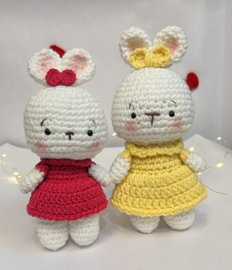 Handmade Crochet Bunny Duo – Dressed in Love & Color – Arcane Studio